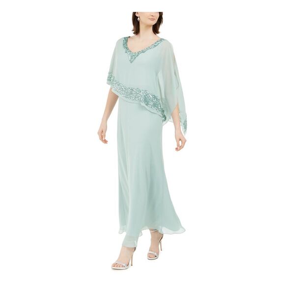 J Kara | Dresses | Nwt Jkara Womens Green Sequined Sheer V Neck Maxi ...